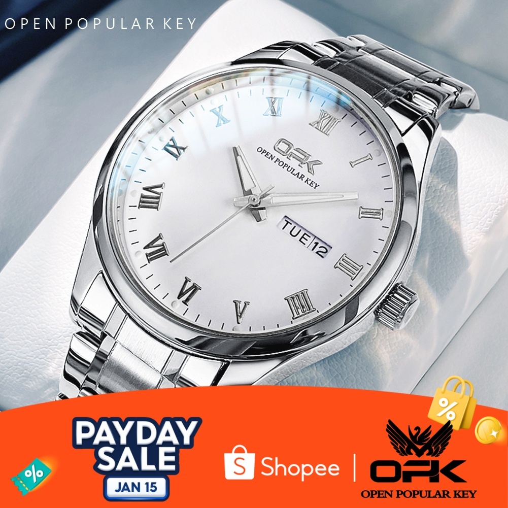 OPK Watch For Men Waterproof Original Quartz Calendar Luminous Silver ...