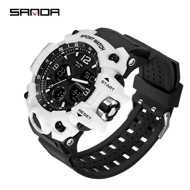 SANDA 6030 Men Watch Sports Fitness Dual Display Wristwatches ...