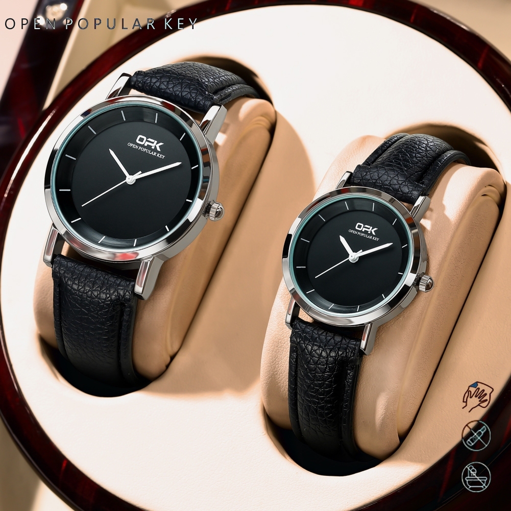OPK Couple Watch Waterproof Original Leather Silver Black Quartz ...