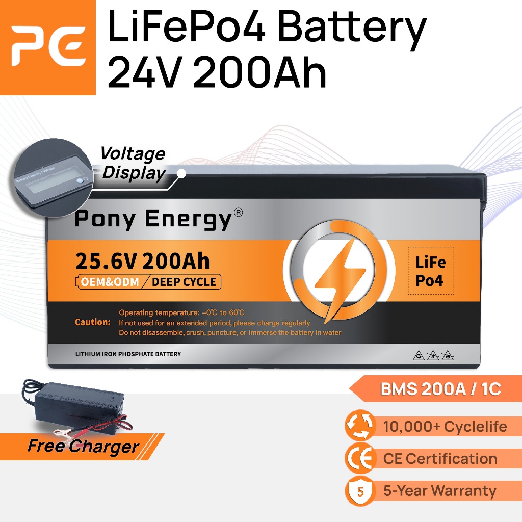 【FREE Charge】PonyEnergy 24V 200Ah LiFePo4 Battery, 5120Wh with ...