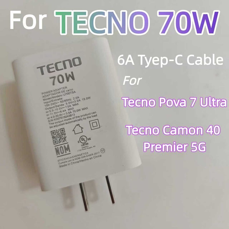 for TECNO 70W Fast Charger with Type C 6A Cable Compatible with Tecno ...