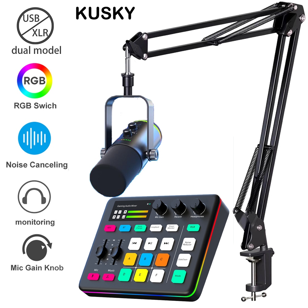 Kusky YU7 USB mic Xlr Dynamic mic with G1 Sound Card Audio Mixer for ...