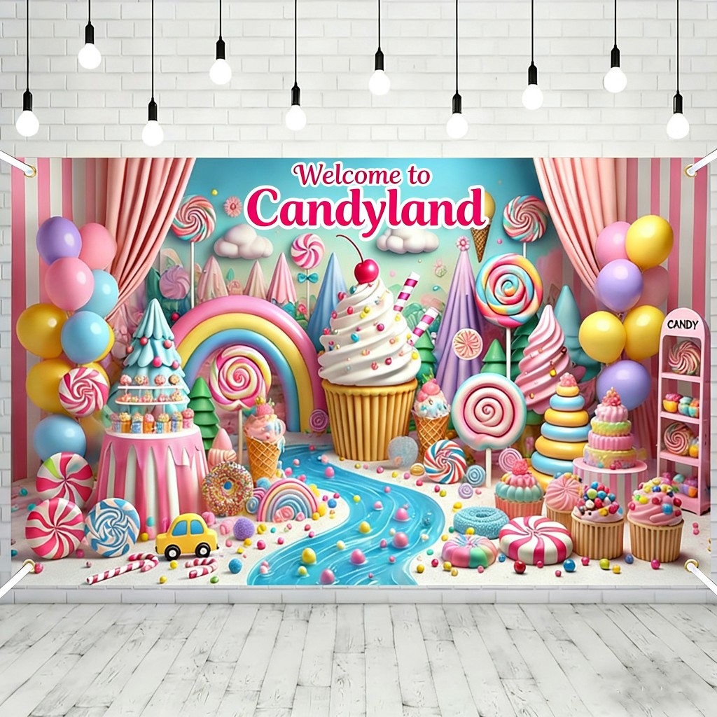 5x3ft Welcome to Candyland Backdrop Sweet Candy Theme Party Decorations ...