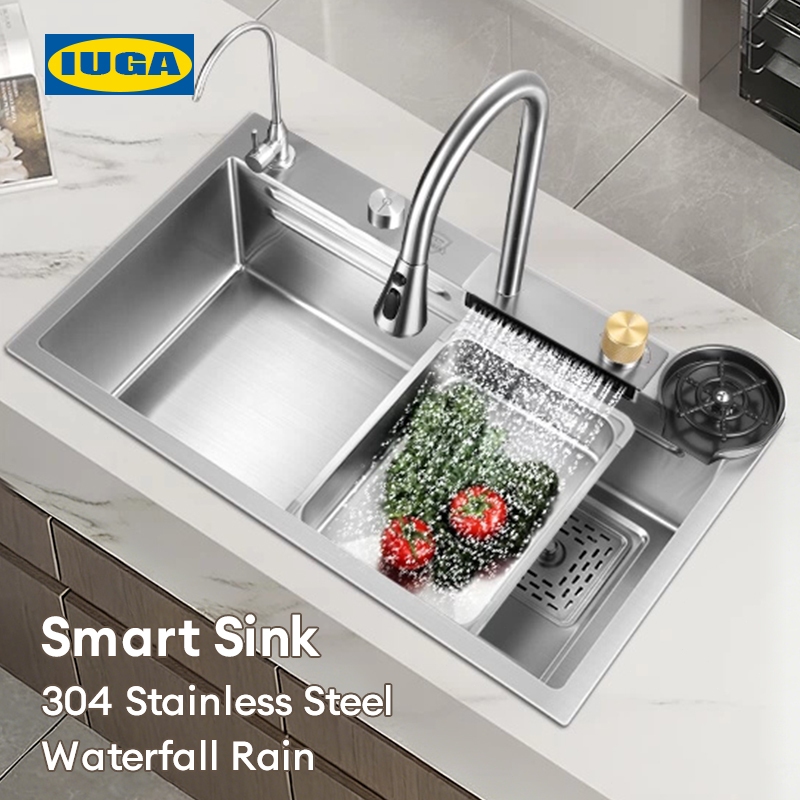 IUGA Modern Kitchen Sink Stainless Steel lababo with Faucet Set Black ...