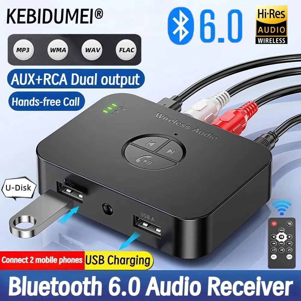 Bluetooth 6.0 Audio Receiver 3.5mm AUX/RCA Stereo Lossless Music ...