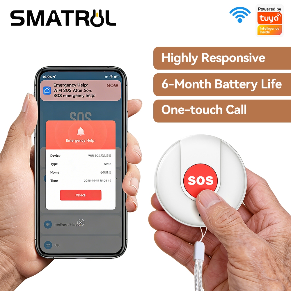 SMATRUL Tuya WiFi Smart SOS Call Button Wireless Caregiver Pager Phone ...