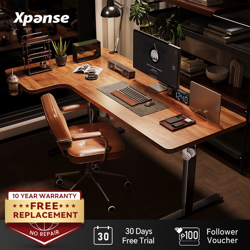 Xpanse Walnut L-Shaped Electric Desk - For Corner Office Study Table ...