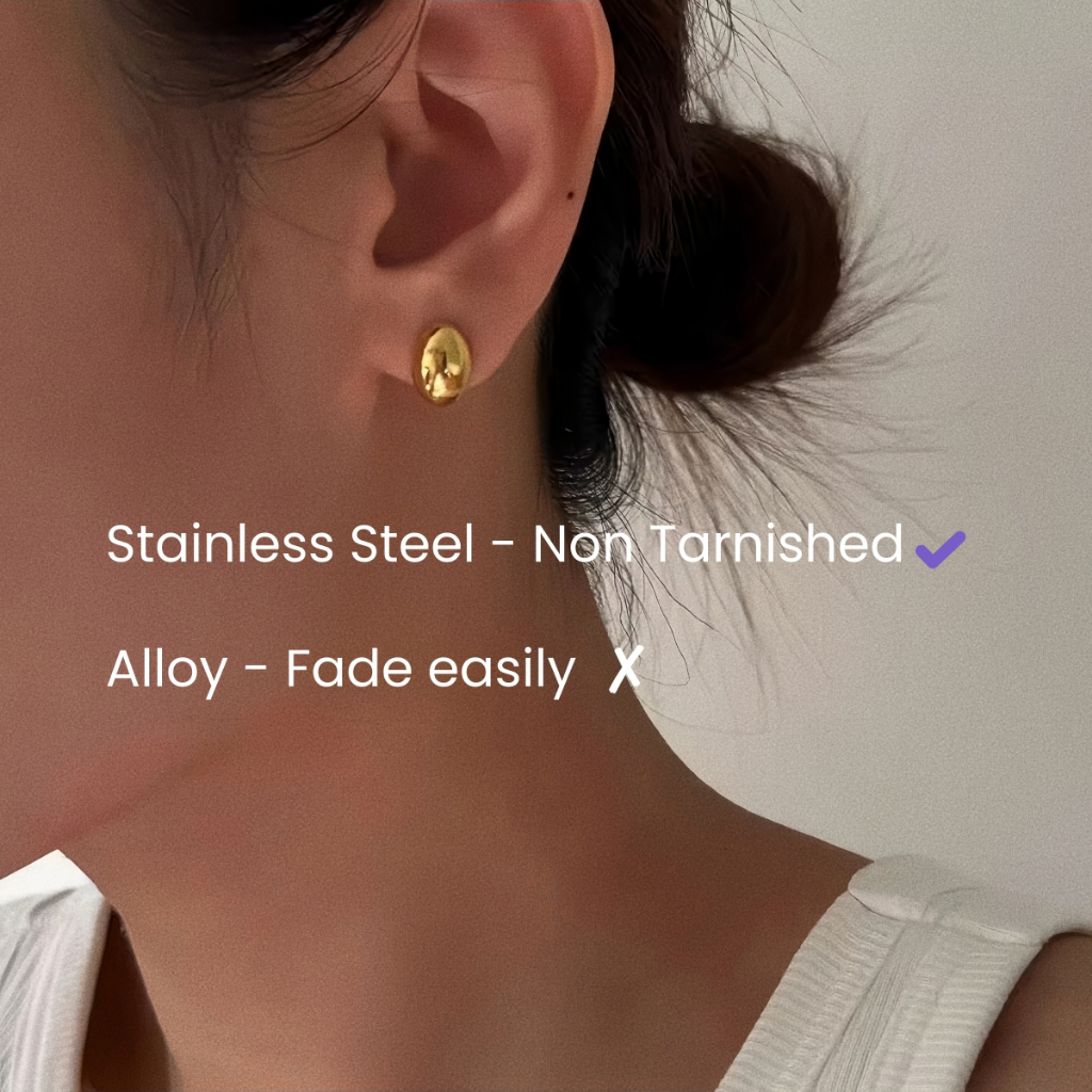 【Miss Can't Miss】E102 Non Tarnish Stainless Steel Oval Stud Earrings ...