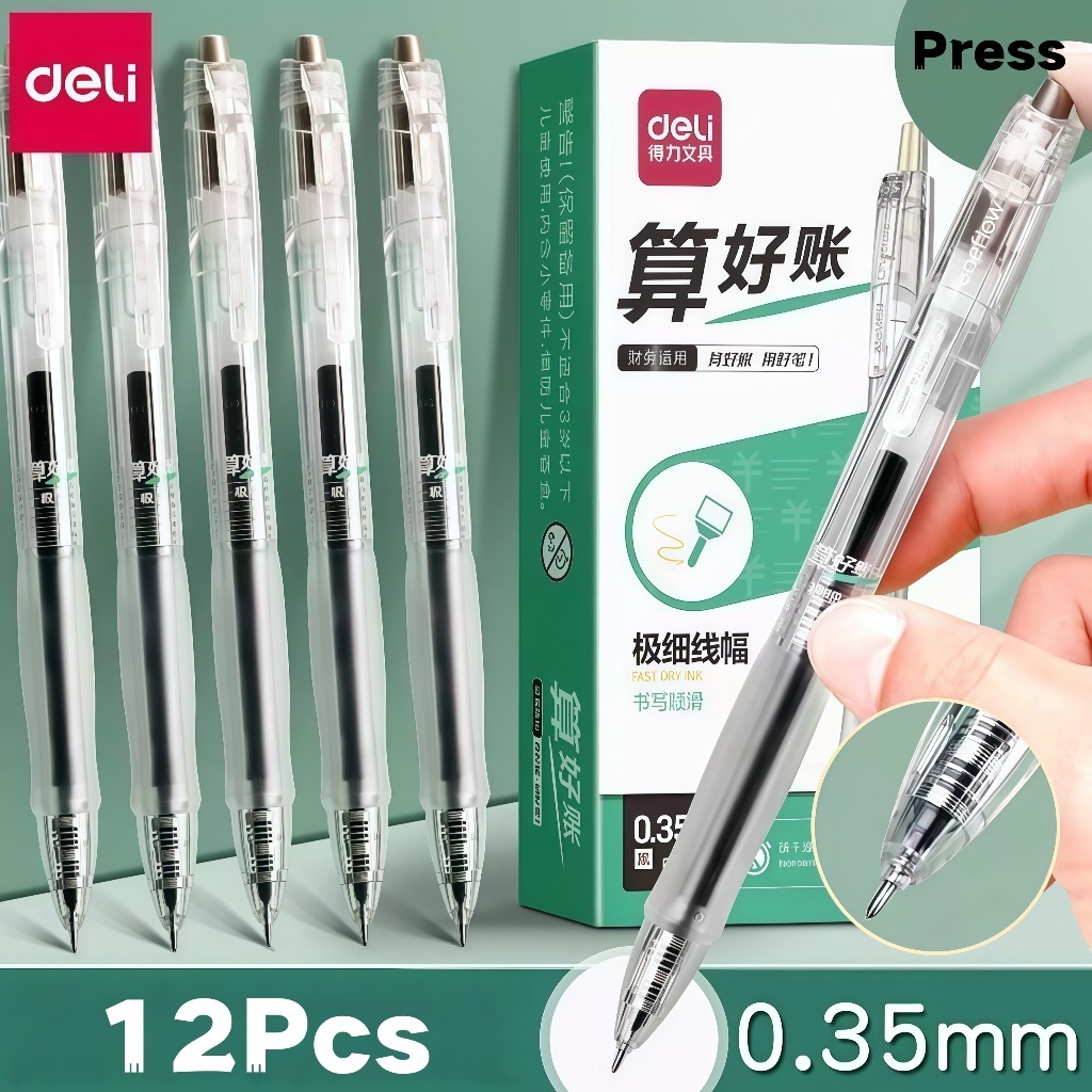 Deli 0.35mm Ultra-Fine Gel Pen Black Ink Writing Tools School Office ...