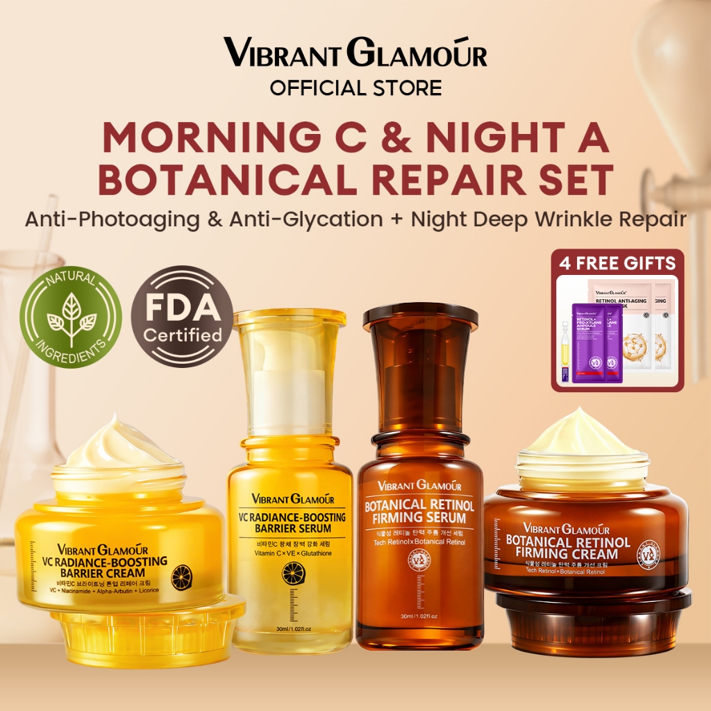 VIBRANT GLAMOUR Morning-C & Night-A 4PCS Vitamin C Radiance + Botanical ...