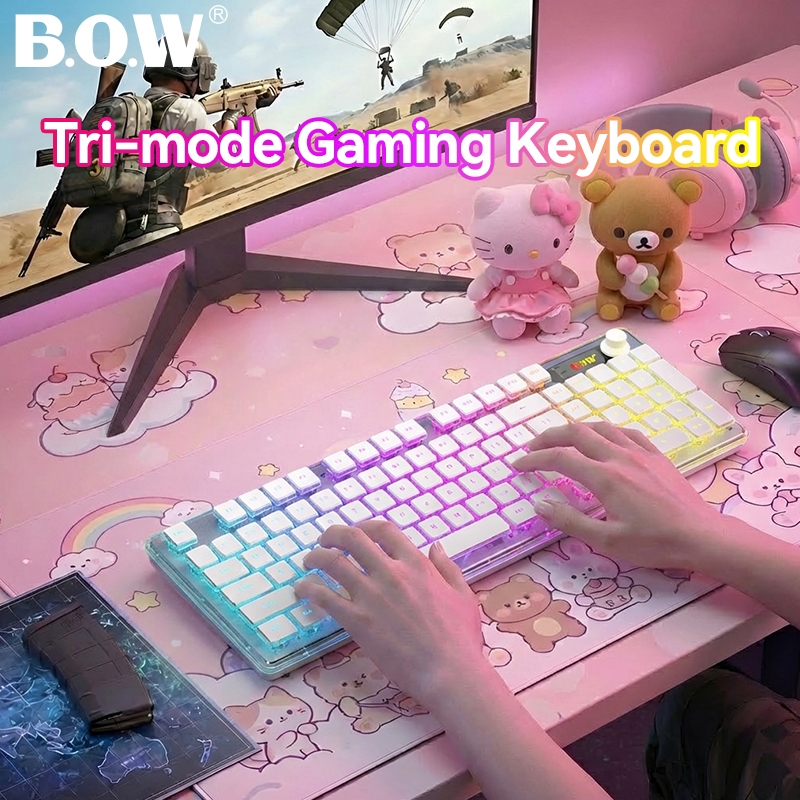 BOW Wired Mechanical Feel Keyboard Tri-Mode RGB Wireless Backlit Gaming ...