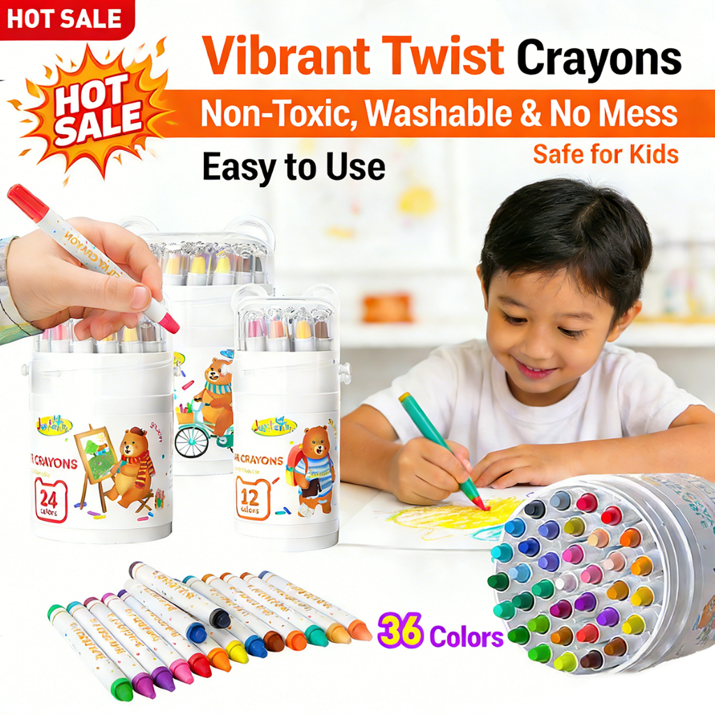 Washable Non-Toxic Kids Crayons 36 Colors Twistable Plastic Drawing Set ...