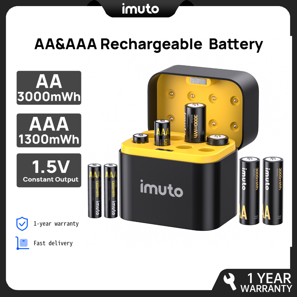 imuto Rechargeable AA&AAA Battery Li-ion with Charger 8 Pcs 1.5V 3000 ...
