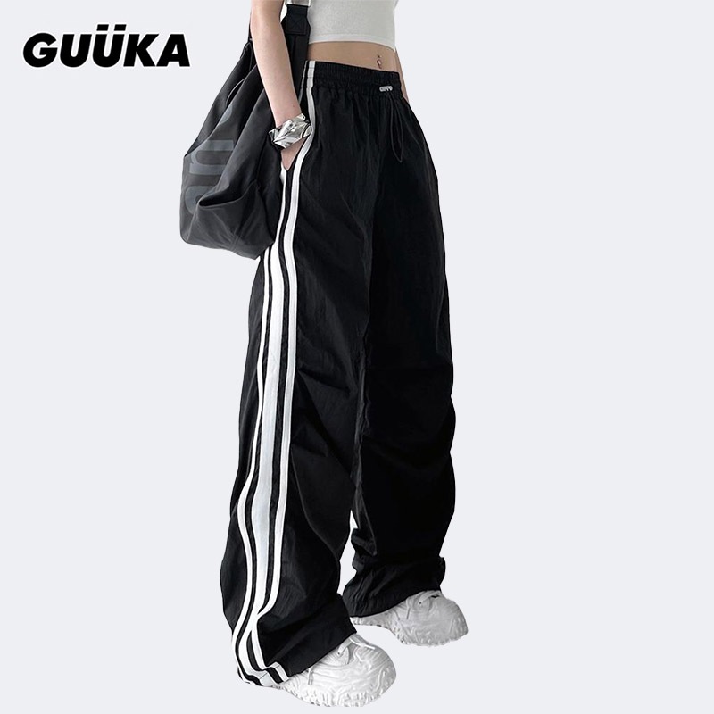 Guuka Unisex Striped Wide Leg Parachute Pants for Women High Waist ...