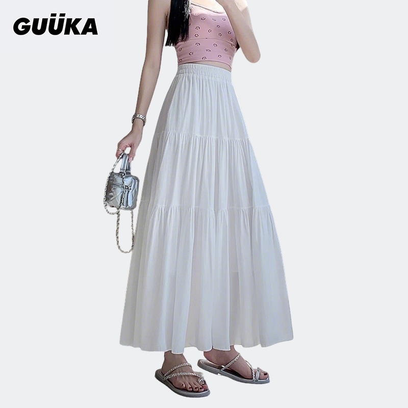 Guuka Women's Tiered Maxi Skirt Elastic High Waist Flowy Ruffle Long ...