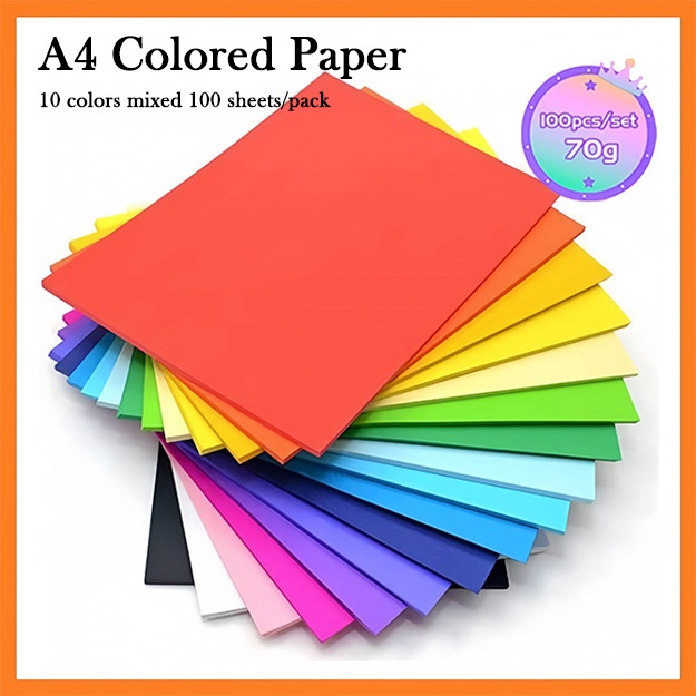 100Pcs Colored A4 Copy Paper 10 Different Colors Crafting Decorating ...