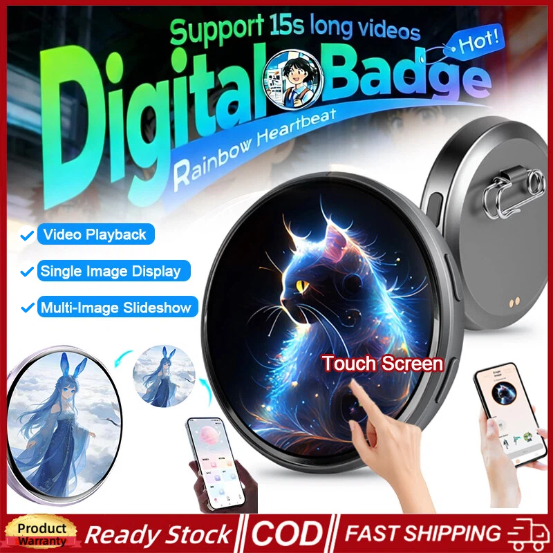 Anime E-Badge Display Pin Dynamic Electronic Smart Cyber Badge ...