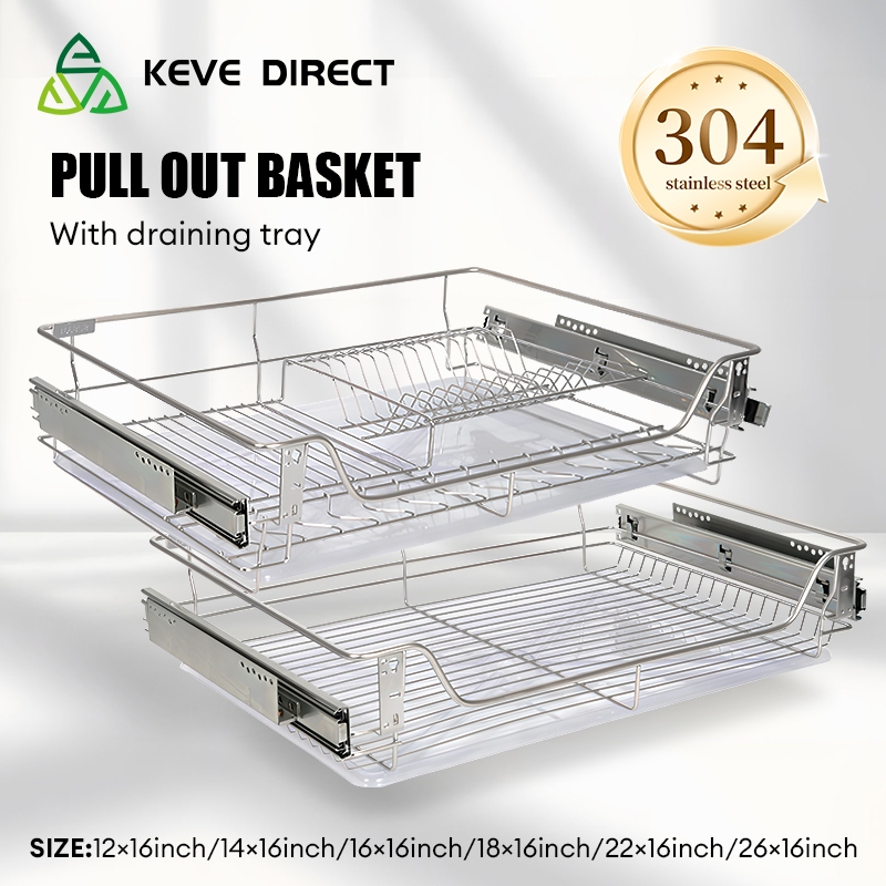 KEVE Stainless Pull-Out Dish Rack, Kitchen Cabinet Organizer, Full ...