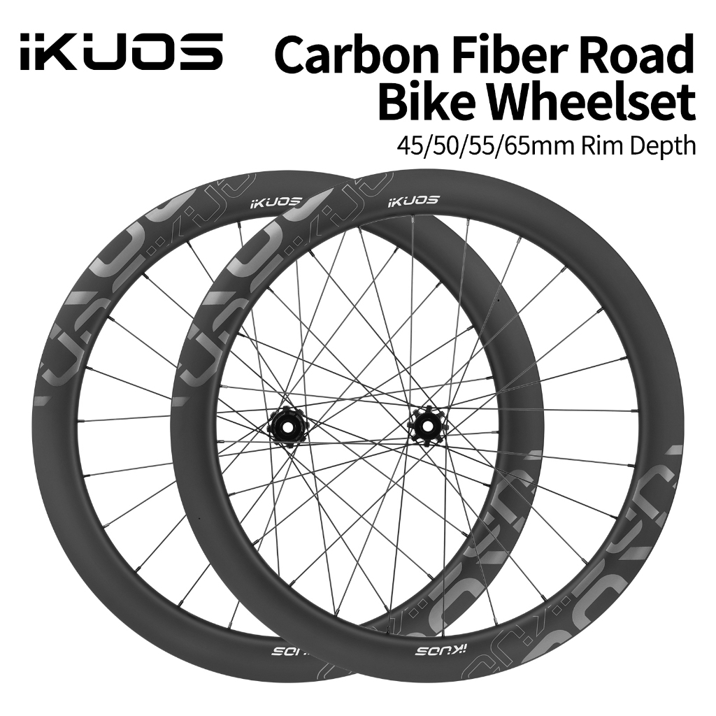 IKUOS High-Profile Carbon Fiber Road Bike Wheelset - 50/65mm Rim Depth ...