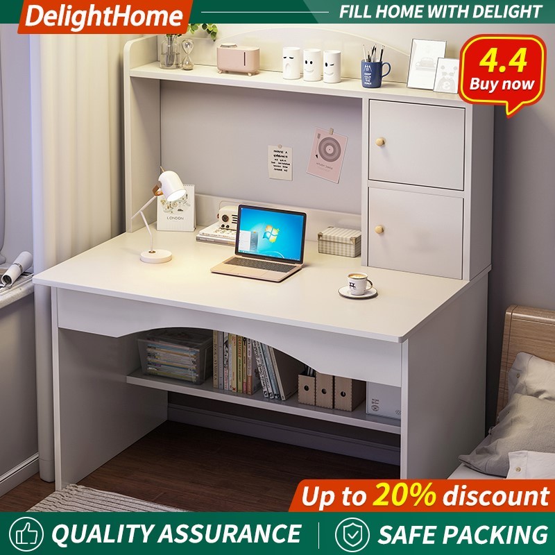 DelightHome Student Study Table Office Desk with Drawer and Shelves ...