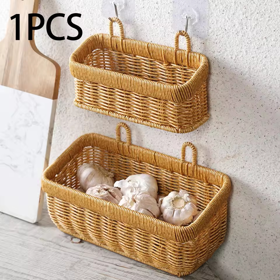 Woven Plastic Storage Basket For Ginger, Vegetables And Garlic. Vintage ...