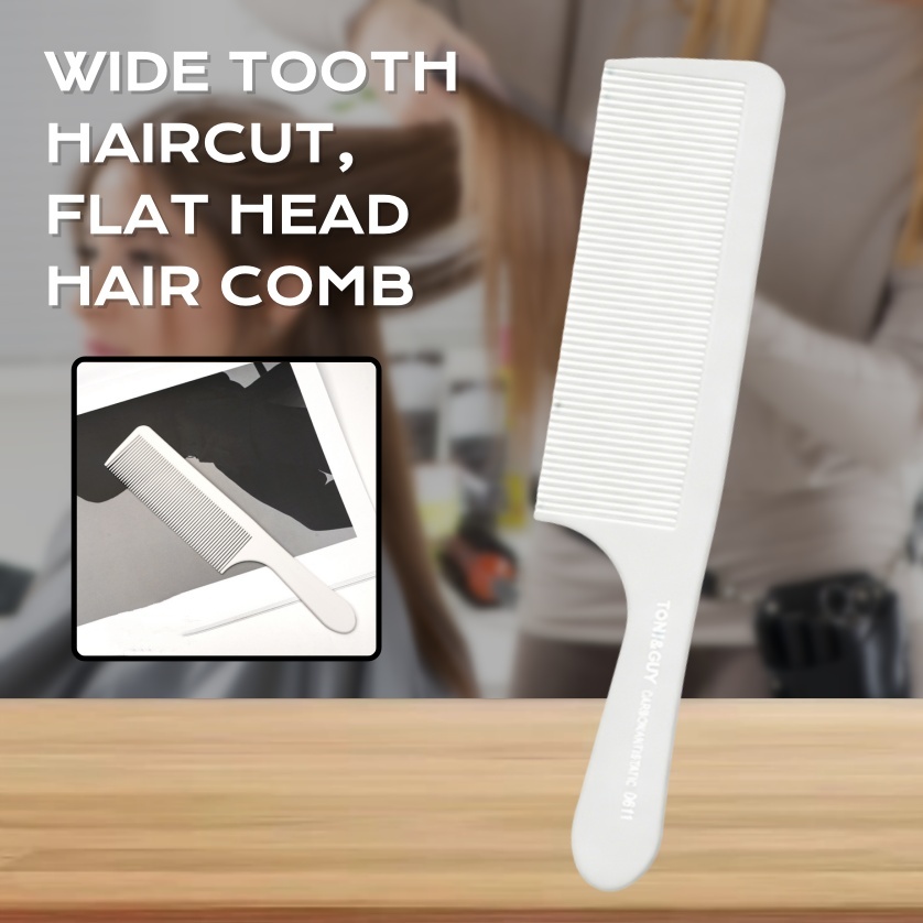 White Utility Barber Comb Wide Tooth Comb Hairdressing Comb Flat Head ...