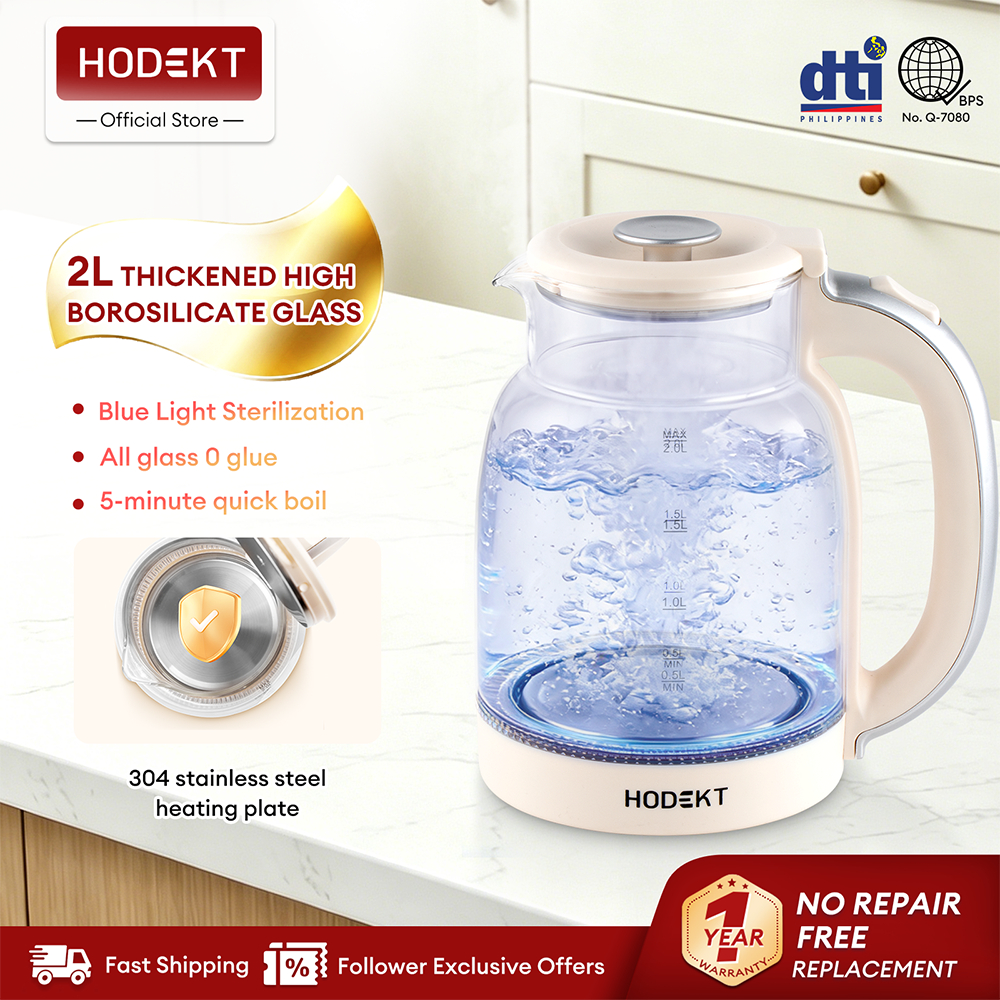HODEKT Glass Electric Kettle 1500W 304 Blue Mood Light Thick Anti ...