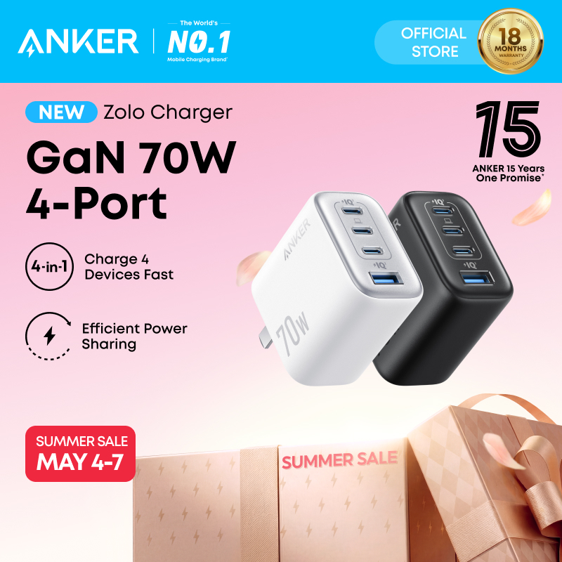 ANKER Zolo 70W Fast Charger, 4-Port Wall Adapter with Ultra-Fast 70W ...