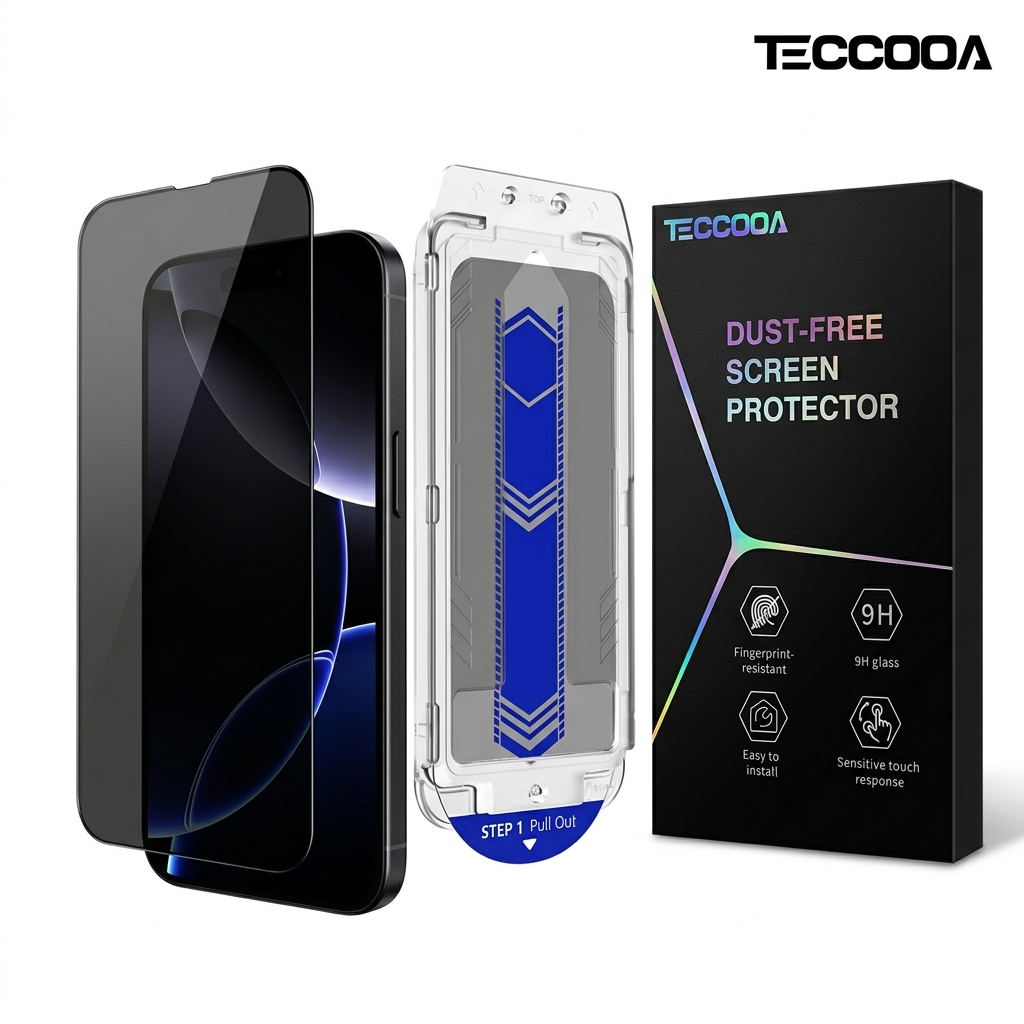 TECCOOA No Black Privacy Anti-Spy Screen Protector Border HD Anti Glare ...