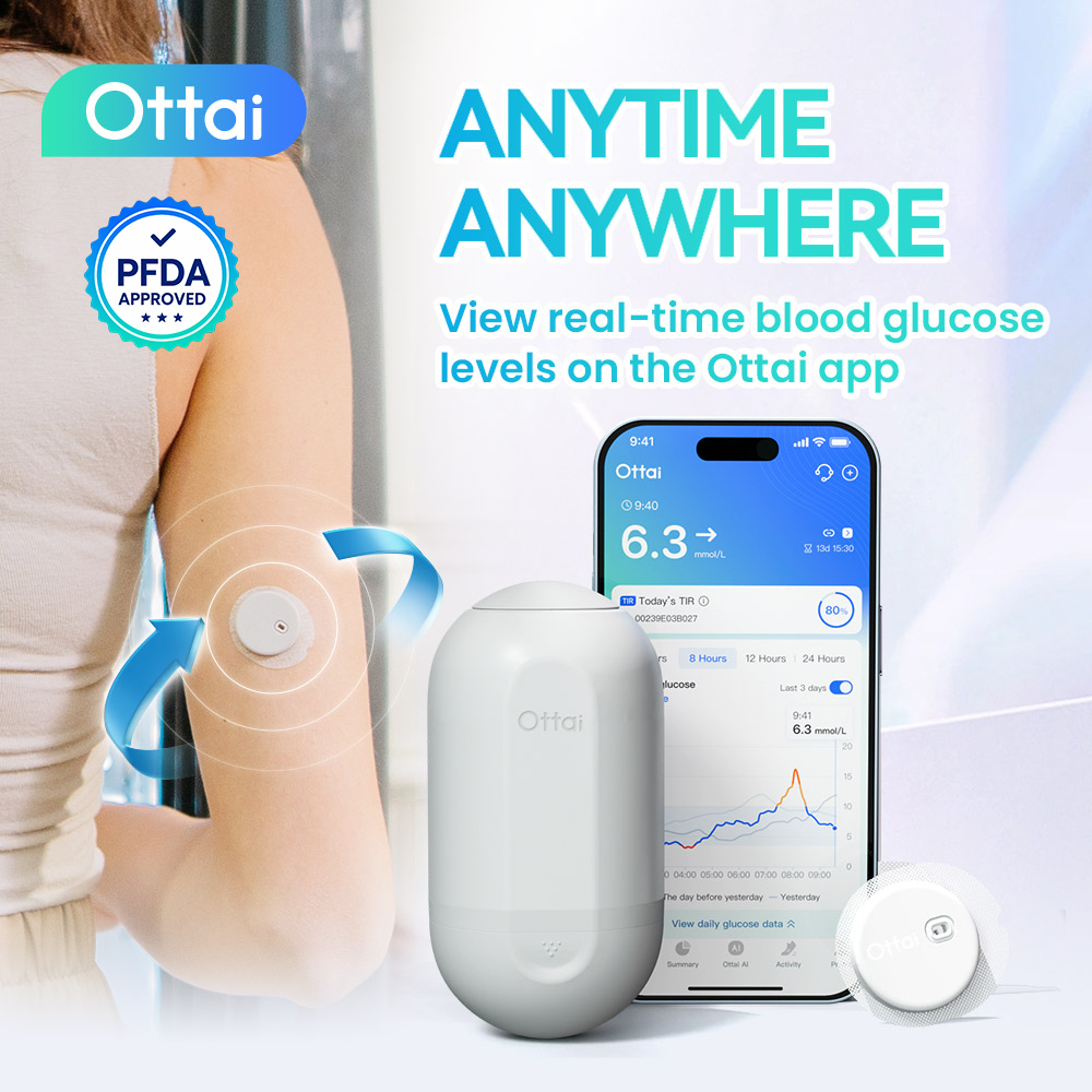 Ottai Continuous Glucose Monitoring System 24h Real-time Blood Sugar ...