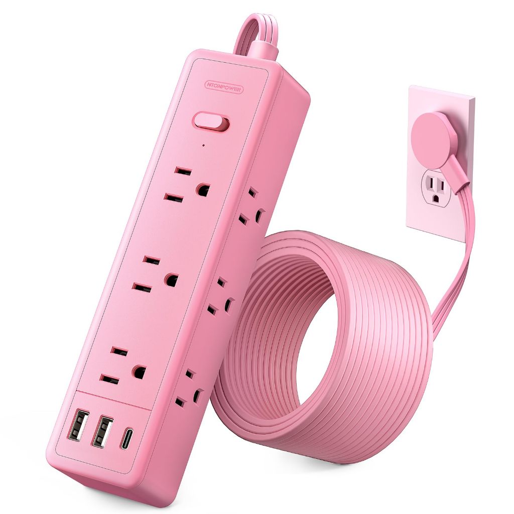NTONPOWER Power Strip Surge Protector Power Strip Pink Extension Cord ...