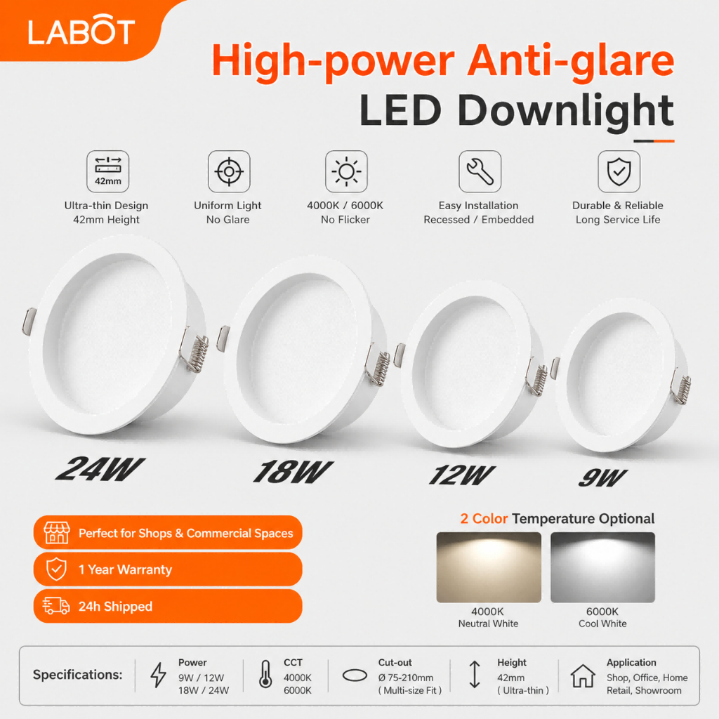 LED Downlight 9W 12W 18W 24W Anti-Glare Ultra Thin Recessed Ceiling ...