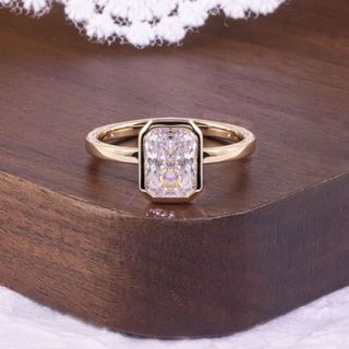 1Ct Radiant Real Moissanite Bezel Ring D Color Gold Plated 925 Sterling ...