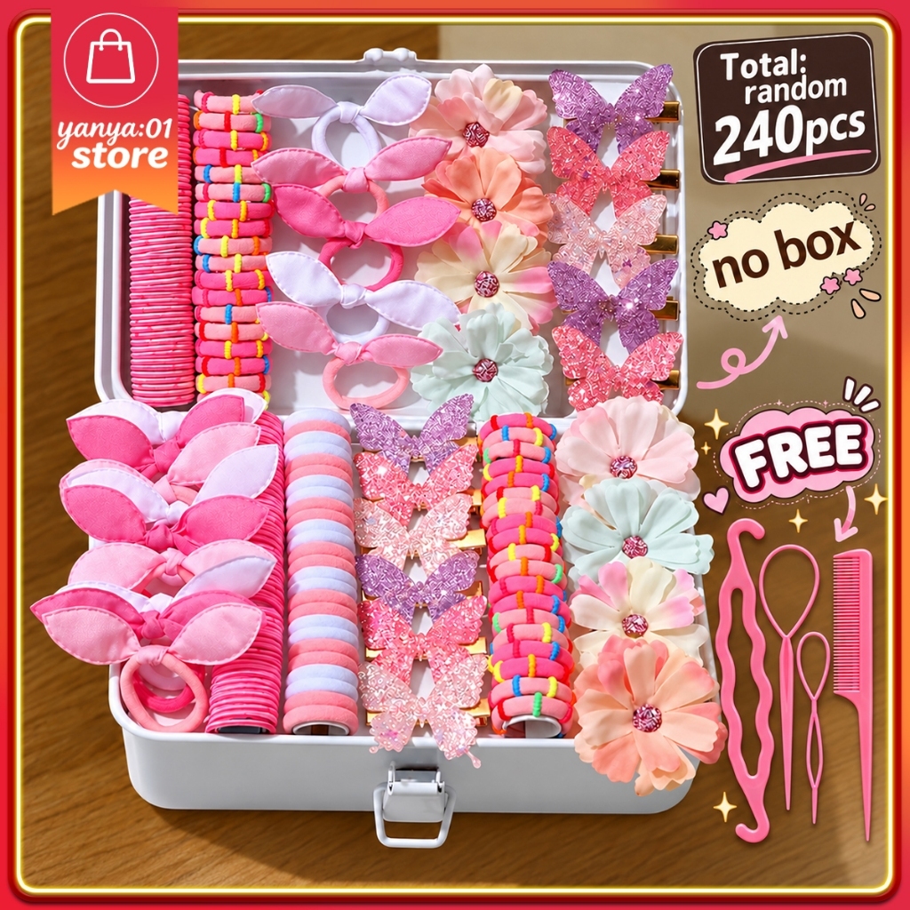 244Pcs Mixed Hair Clips Ties Set with Braiding Tools for Women Girls ...