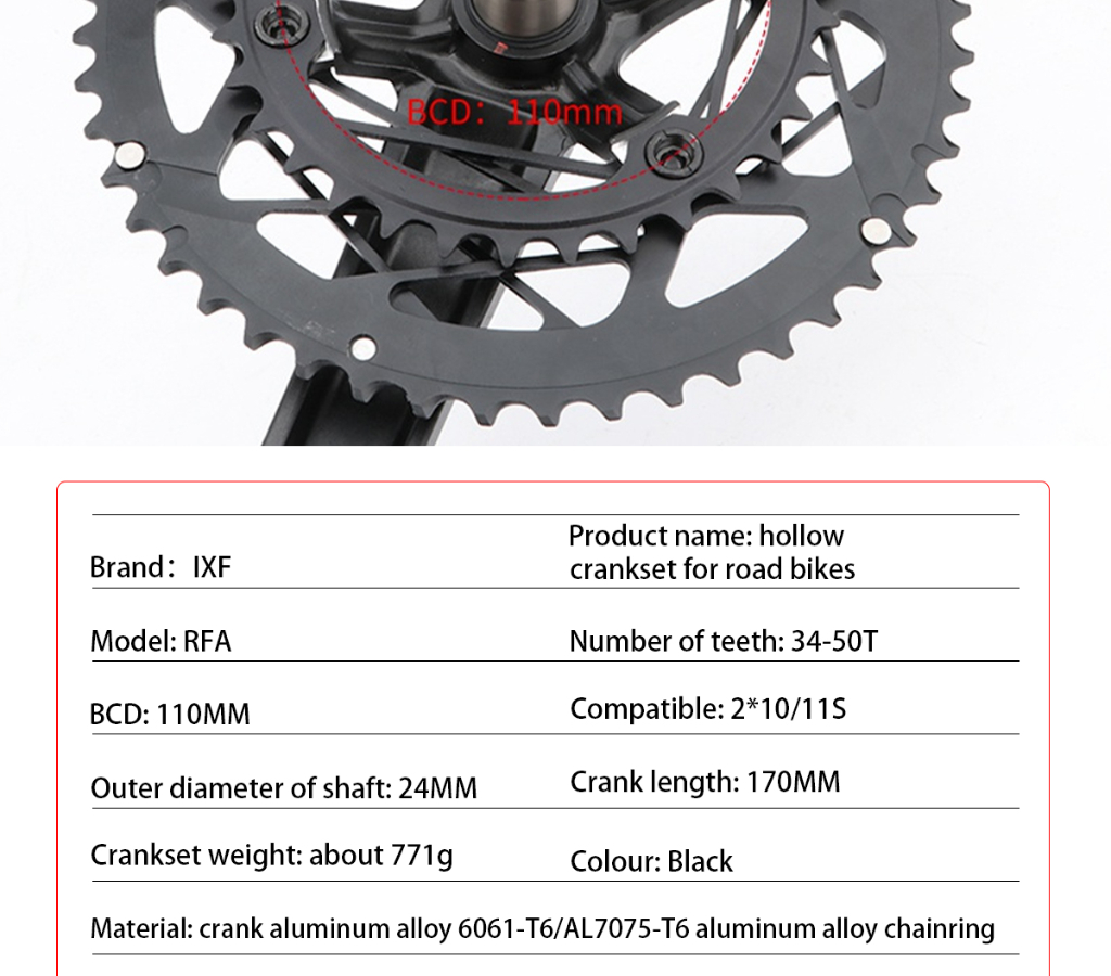 Jiankun Rfa Road Bike Crankset BCD 110mm Double Disc Hollow Crankset ...