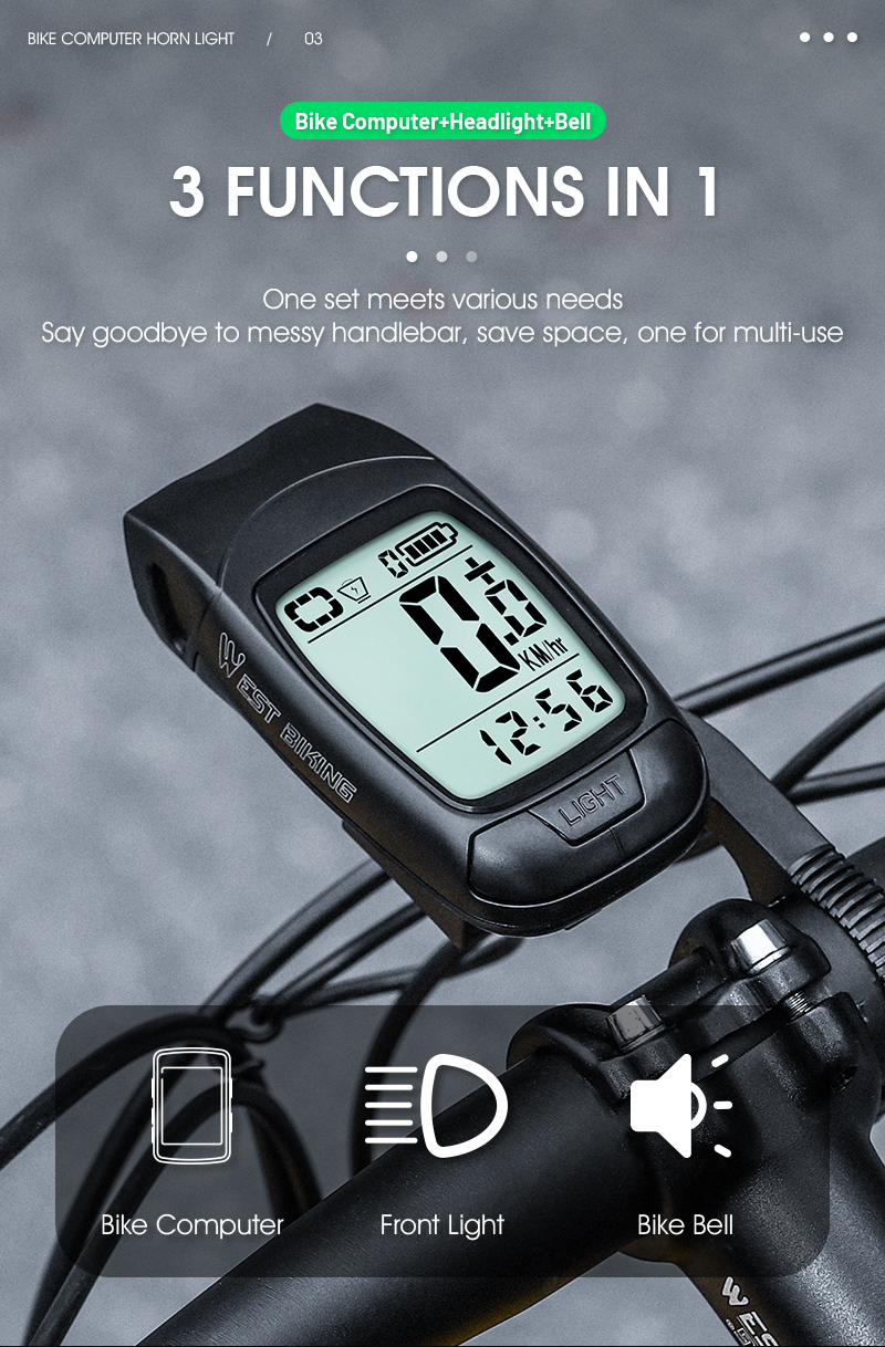 WEST BIKING Waterproof Bicycle Computer 3 in 1 Bicycle Speedometer Horn ...