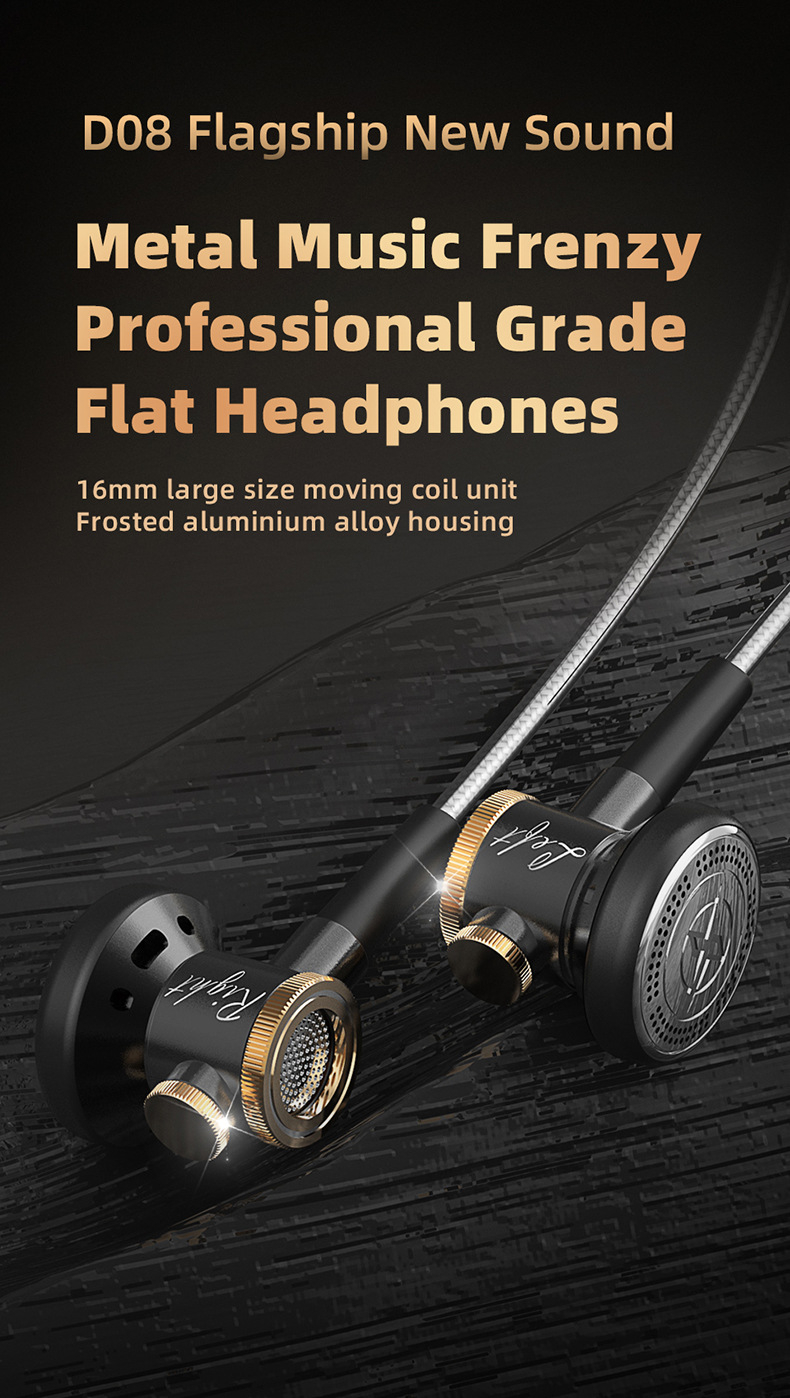 FONGE D08 In-ear Earphones Flat Head Metal Headset 3.5mm Type C Plug ...
