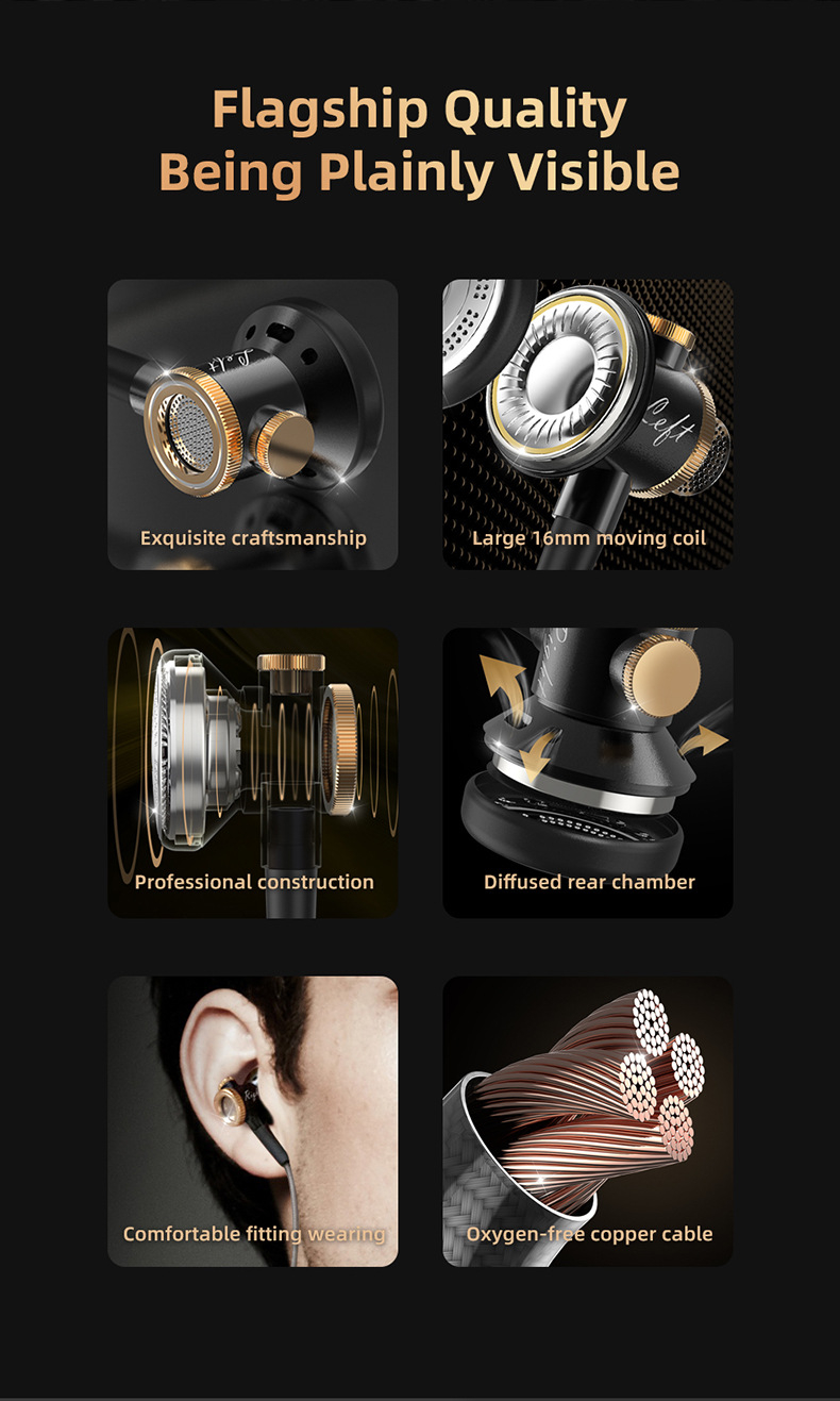 FONGE D08 In-ear Earphones Flat Head Metal Headset 3.5mm Type C Plug ...