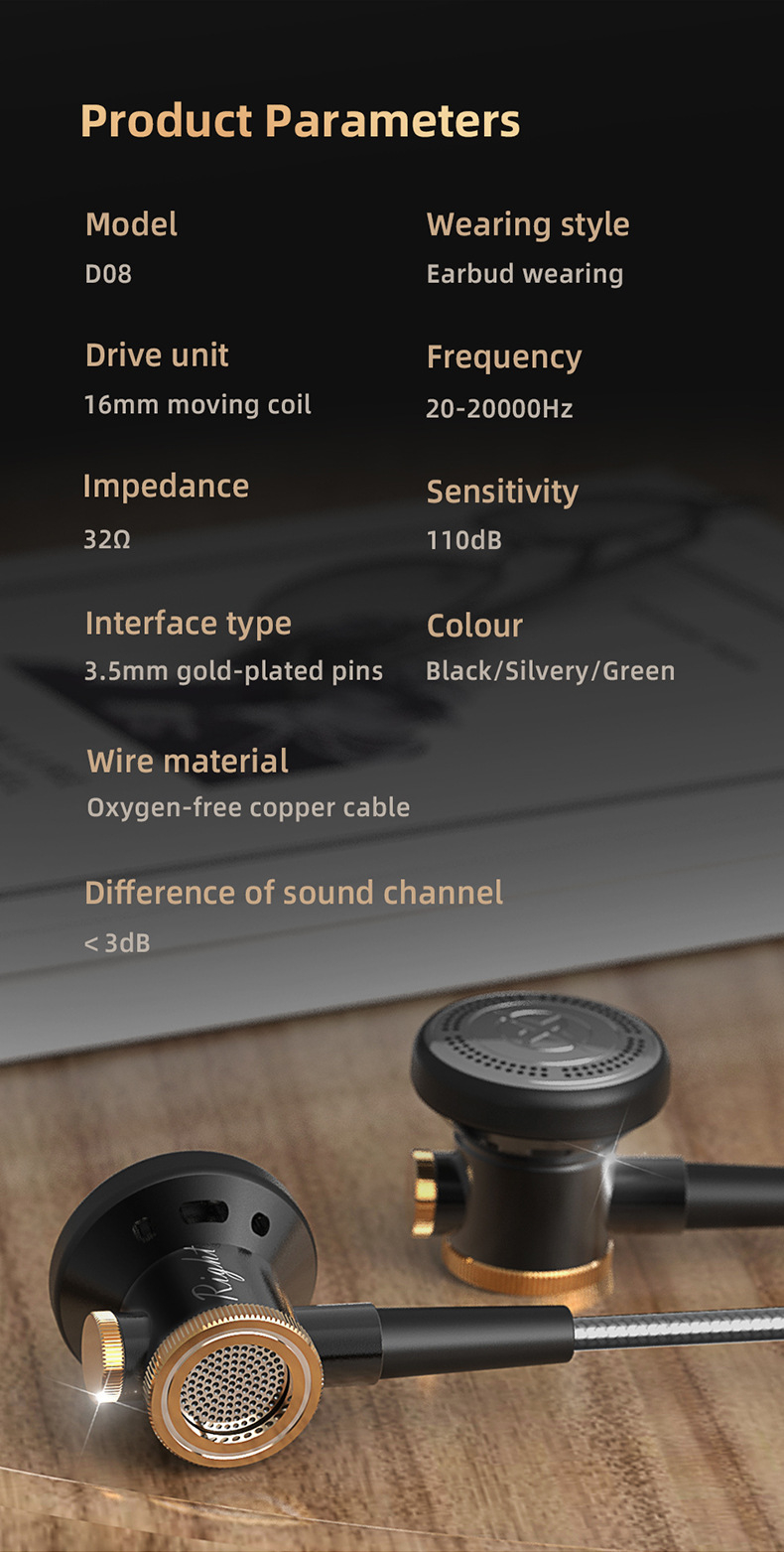 FONGE D08 In-ear Earphones Flat Head Metal Headset 3.5mm Type C Plug ...