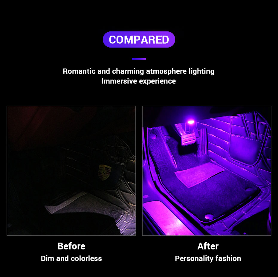 4pcs Led Car Foot Lights Interior Ambient Lamp Blue/Ice Blue/Pink 12V ...