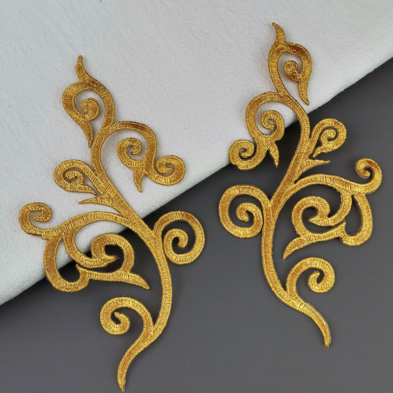 1 Pair Iron On Appliques Gold Embroidery Patches 17*9CM | Shopee ...