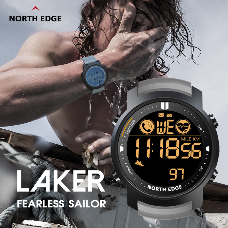 NORTH EDGE Laker Men's Diving 50m Waterproof Sport Watch 44mm Diameter ...