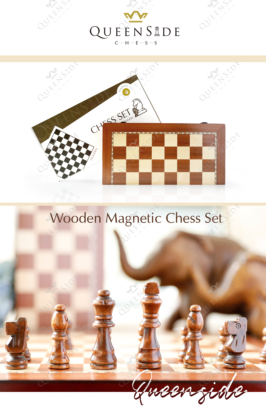 QueenSide Magnetic Wooden Chess Set with Folding Chess Board & Staunton ...