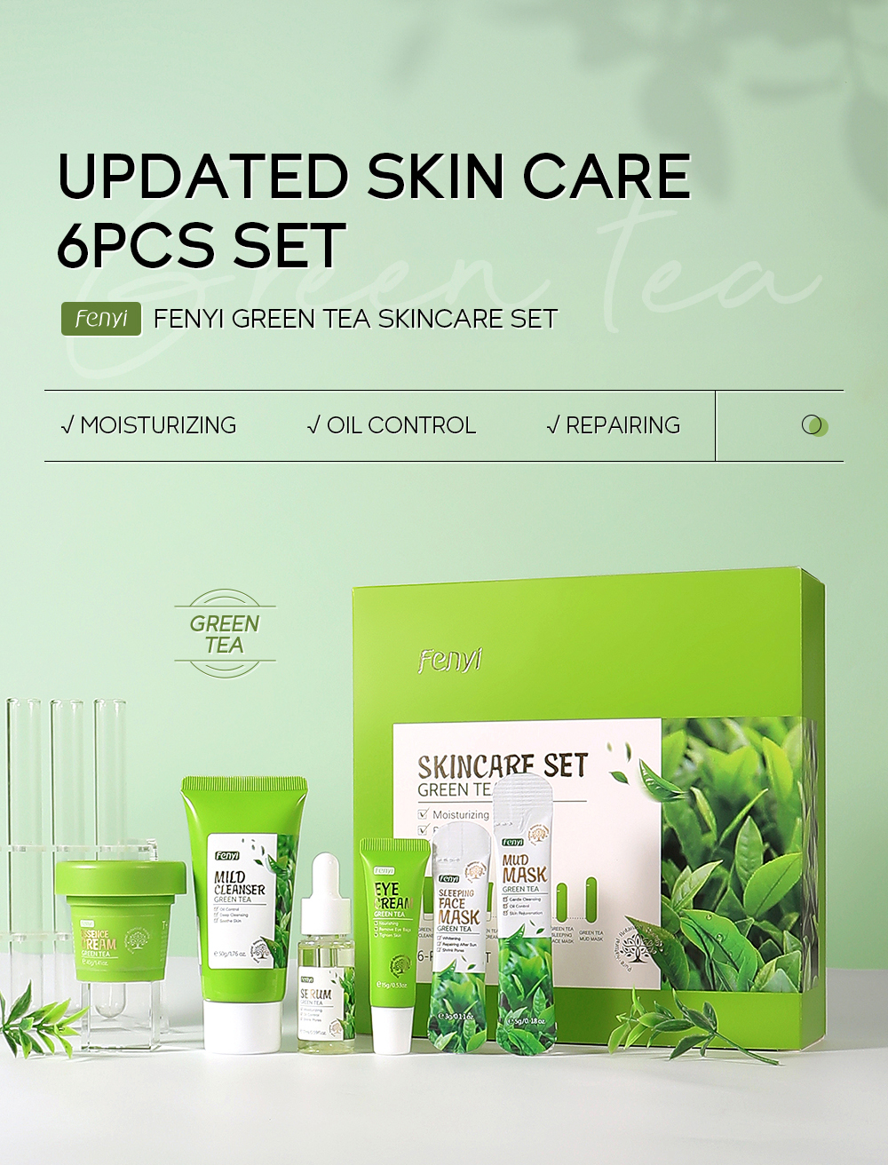 FENYI Green Tea Skincare Set Moisturizing Repairing Oil Control Skin ...
