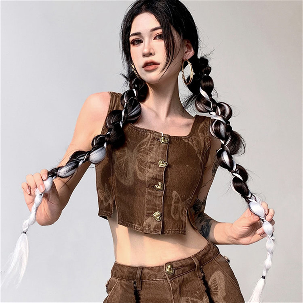 70cm Punk Dyeing Braid Twist Long Wig Antique Double Ponytail Hip Hop ...