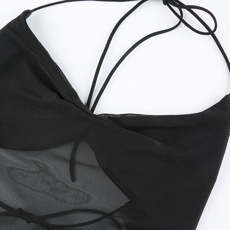 Sexy Transparent Halter Crop Tops Women V-neck Backless Solid Fashion ...