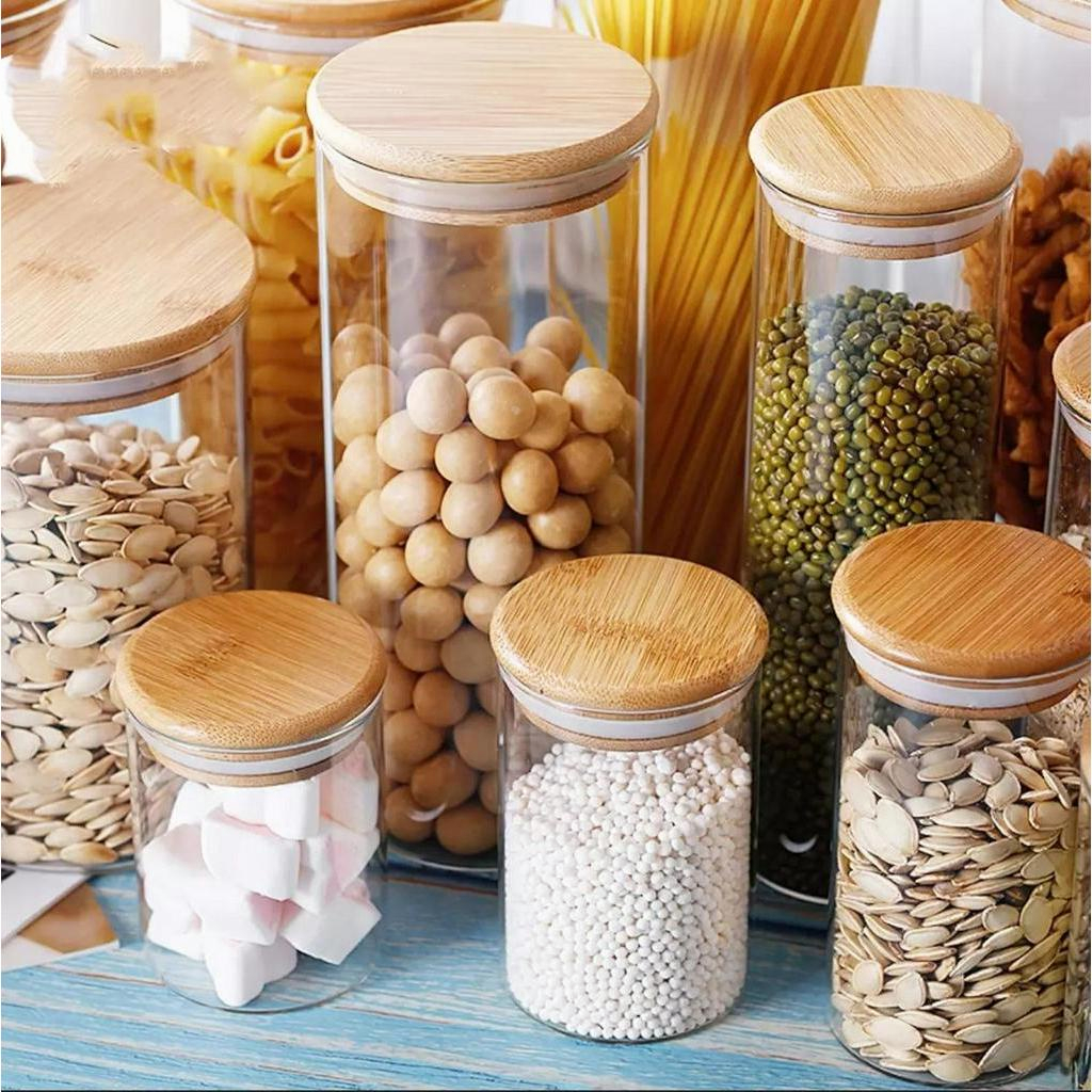 APPKER Wooden Lid Glass Jar Airtight Canister Portable Glass Storage ...