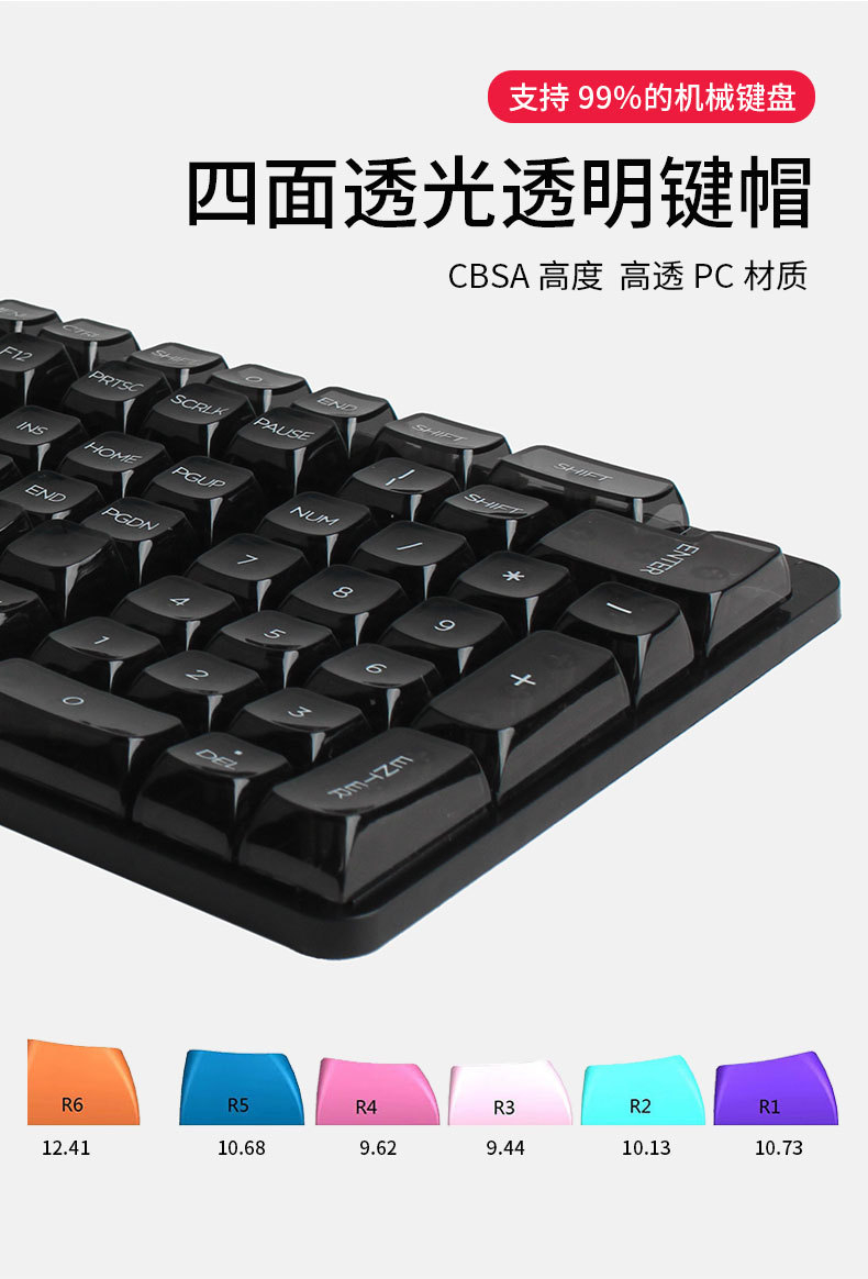 -LW- Ice Crystal Clear Transparent Key Cap PC Material CBSA Hight Front ...