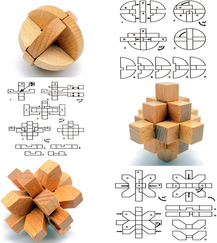 Brain Teaser Puzzle 3Pcs Unlock Interlock Game IQ Test Wooden Toy 3D ...