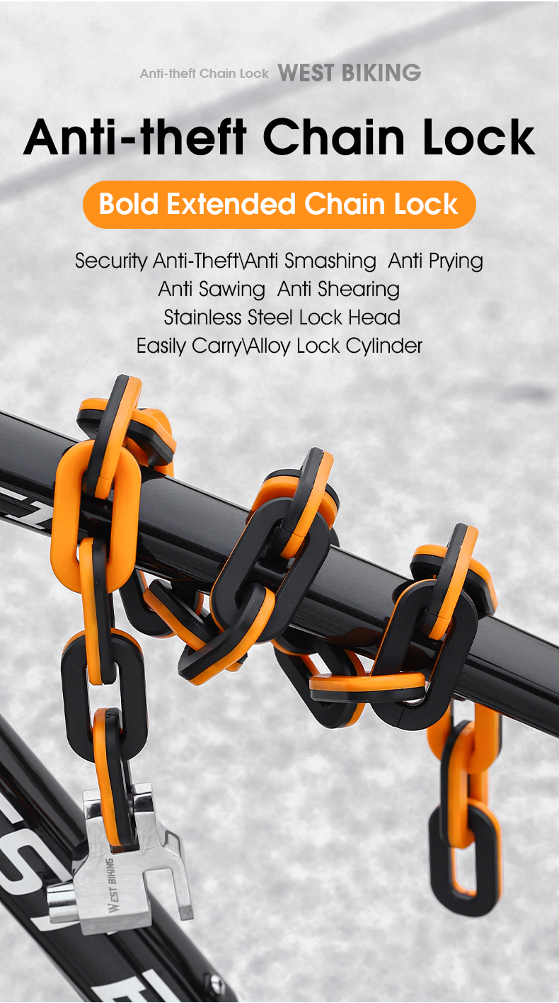 WEST BIKING Safety Anti -Theft Bike Chain Lock With Three Keys Bold ...